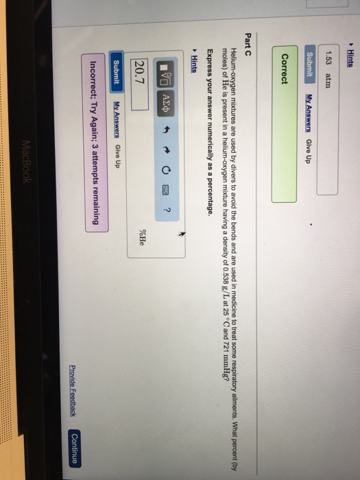 Solved Hints 1.53 atm Amen Correct Part C Helium-oxygen | Chegg.com
