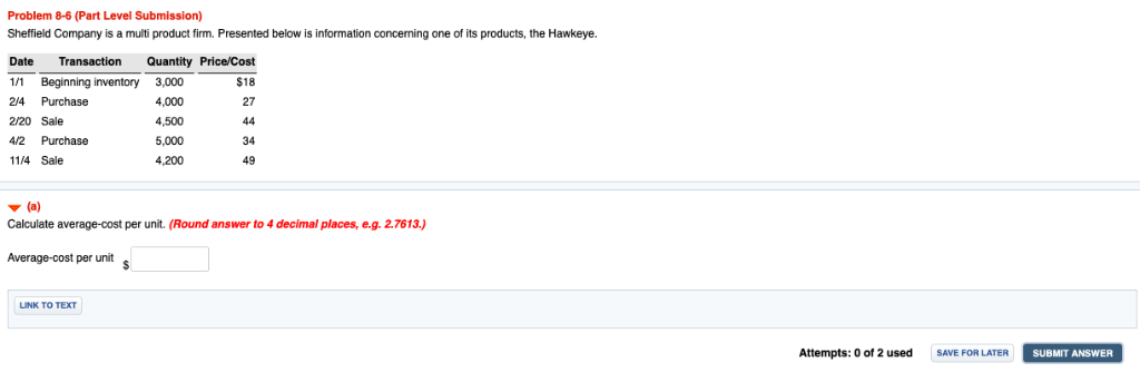 Solved Problem 8-6 (Part Level Submission) Sheffield Company | Chegg.com