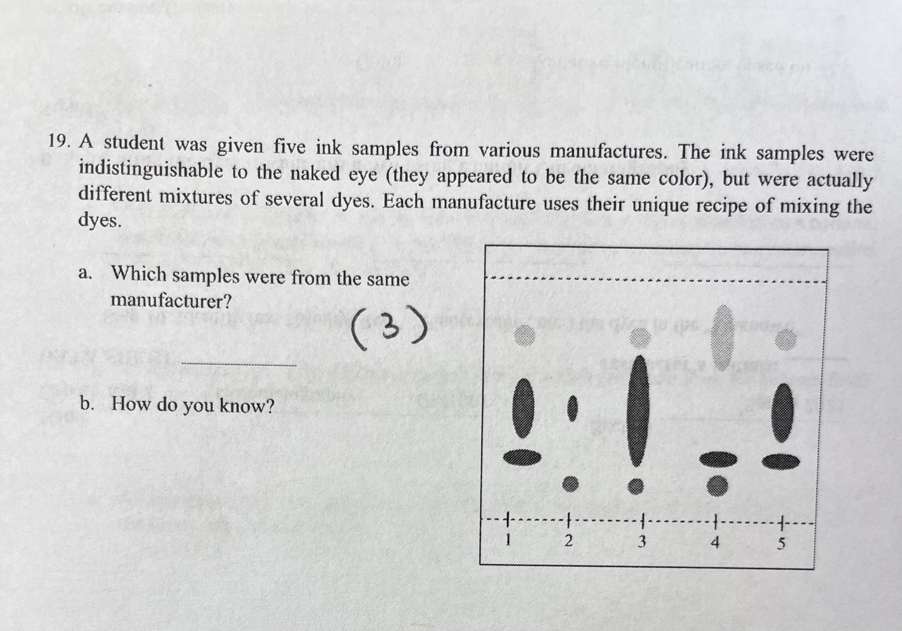 Solved 19. A student was given five ink samples from various | Chegg.com
