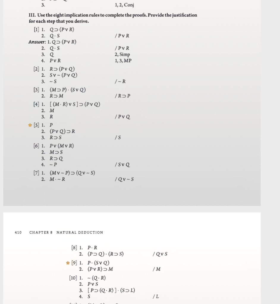 Solved 1, 2, Conj III. Use the eight implication rules to | Chegg.com