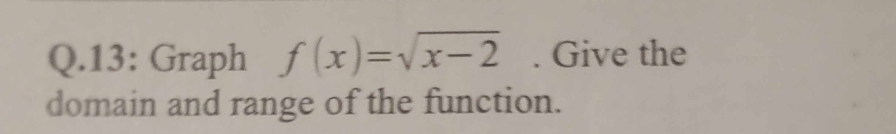 Solved Q.13: Graph f(x)=x−2. Give the domain and range of | Chegg.com