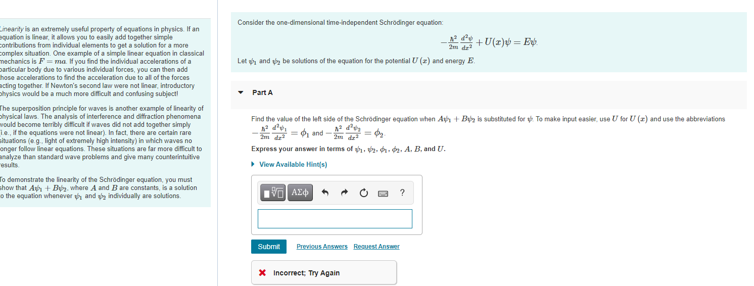 Solved Consider the one-dimensional time-independent | Chegg.com