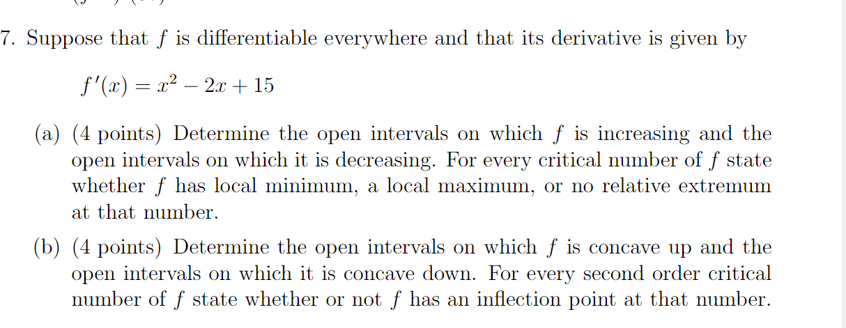 Solved 7. Suppose that f is differentiable everywhere and | Chegg.com