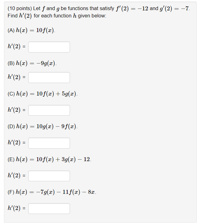 Solved (10 points) Let f and g be functions that satisfy | Chegg.com