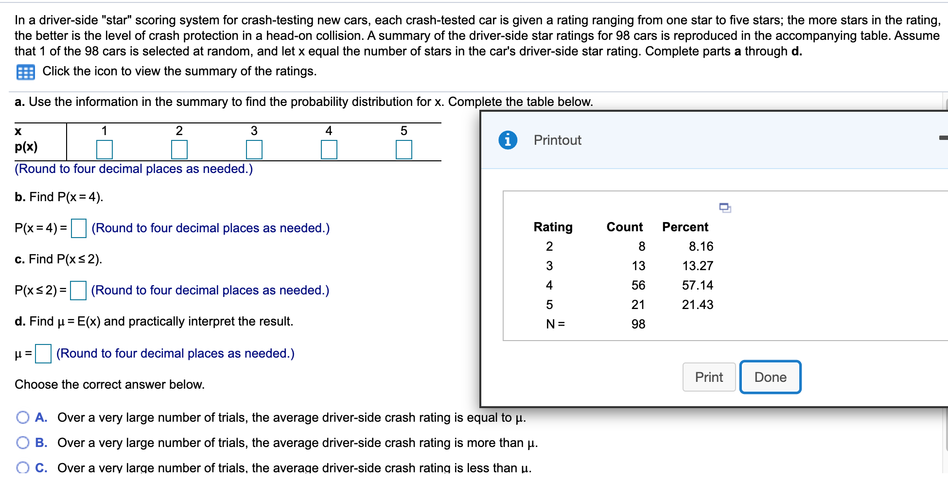 Solved In a driver-side "star" scoring system for | Chegg.com