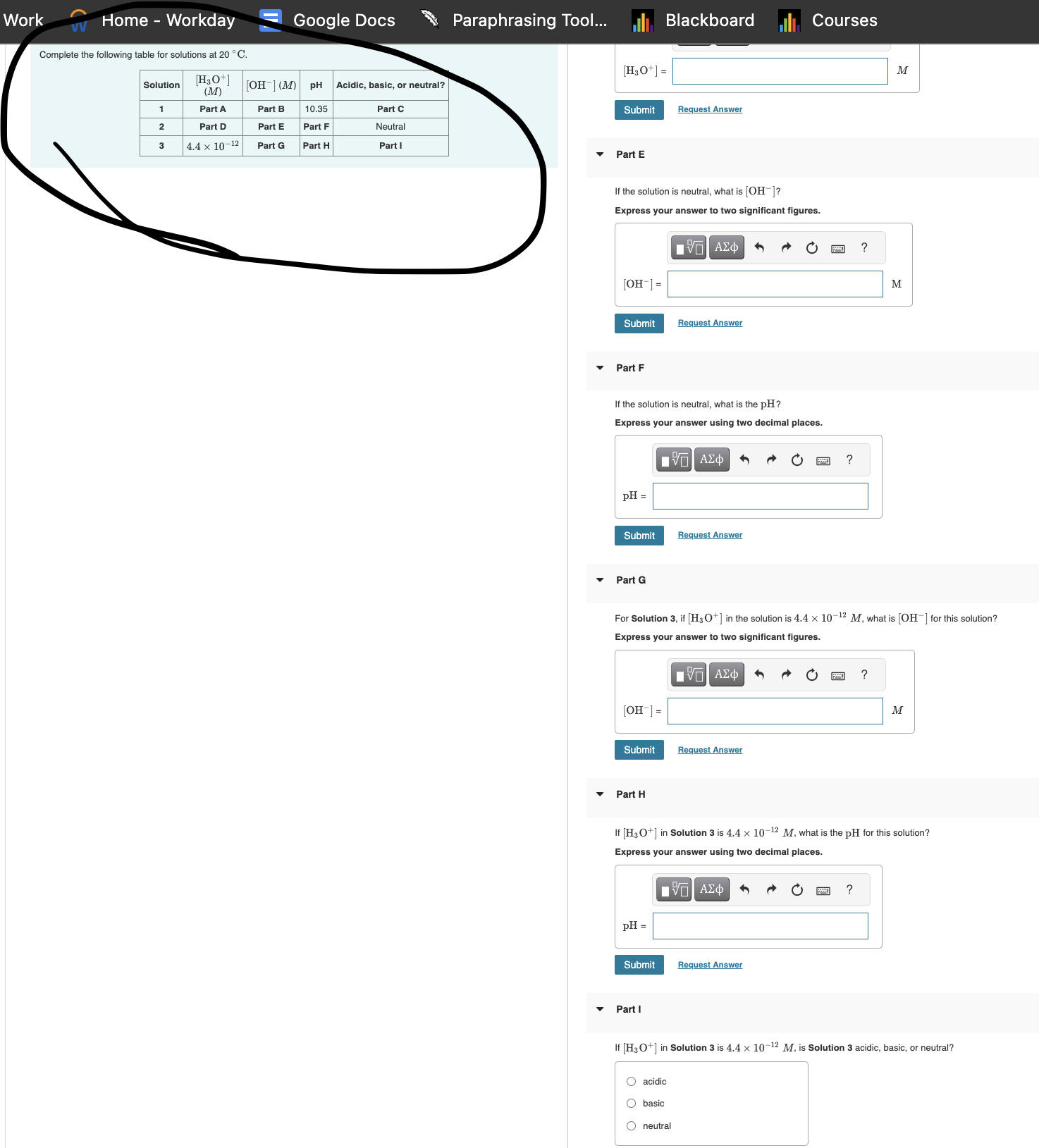 Solved Complete the following table for solutions at 20∘C. | Chegg.com
