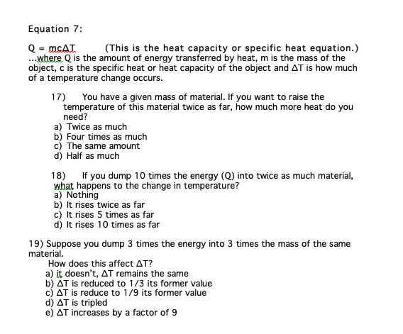 Solved Equation 7: Q-MCAT. (This is the heat capacity or | Chegg.com
