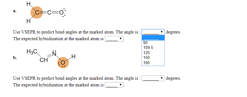 Solved a. 7 degrees Use VSEPR to predict bond angles at the | Chegg.com