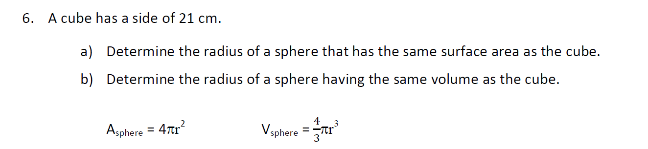 Solved 6. A cube has a side of 21 cm. a) Determine the | Chegg.com