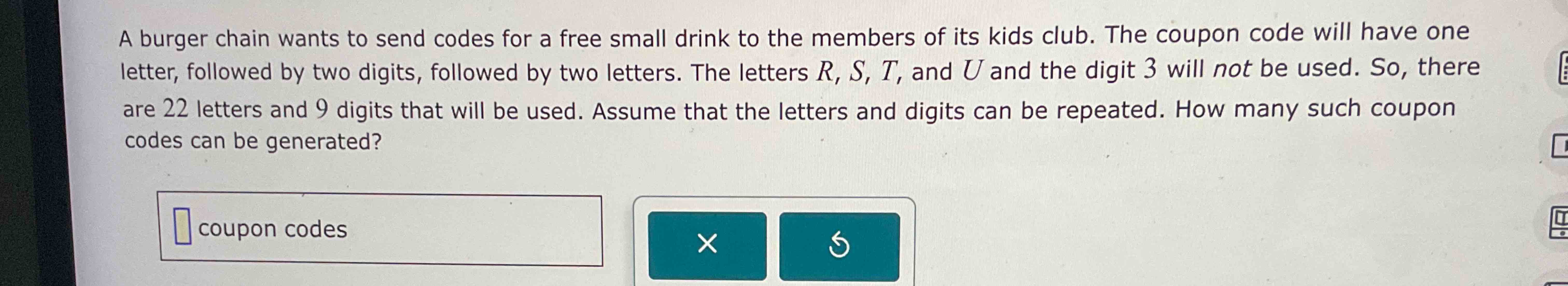 Solved by an EXPERT A burger chain wants to ﻿send codes for a free small | Chegg.com