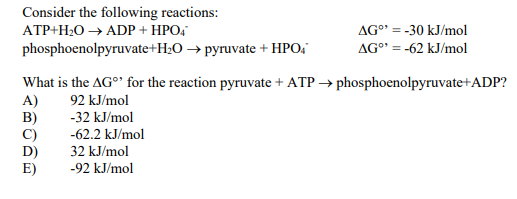 Solved Consider the following reactions: ATP+H2O ® ADP + | Chegg.com