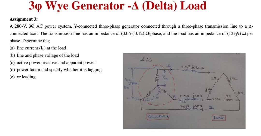Solved 3φWye ﻿Generator - Δ(Delta) ﻿LoadAssignment | Chegg.com