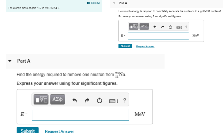 Solved Review Part A The atomic mass of gold-197 is | Chegg.com