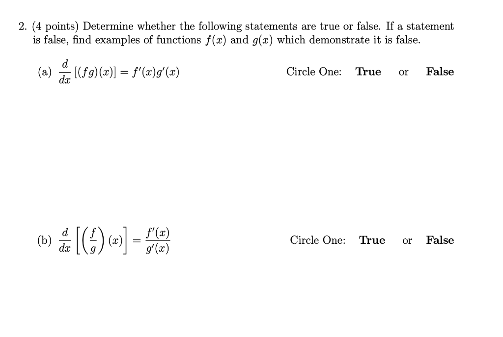 Solved 2. (4 points) Determine whether the following | Chegg.com
