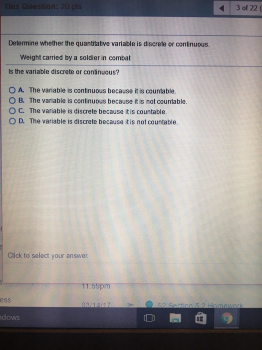 Solved Determine whether the quantitative variable is | Chegg.com
