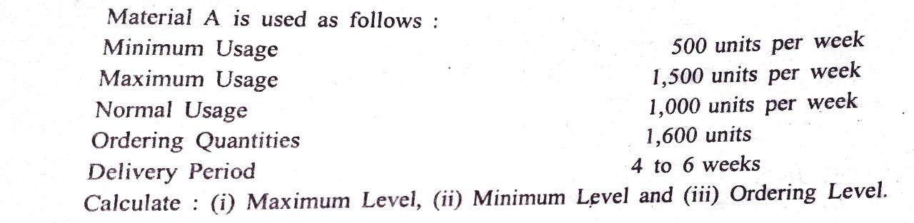Solved Material A is used as follows: Minimum Usage 500 | Chegg.com