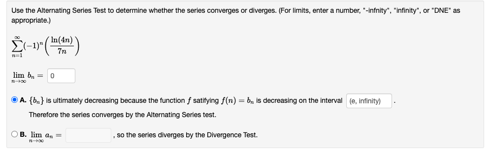 Solved An = (ln(4n)/7n is indetermine form with limit | Chegg.com