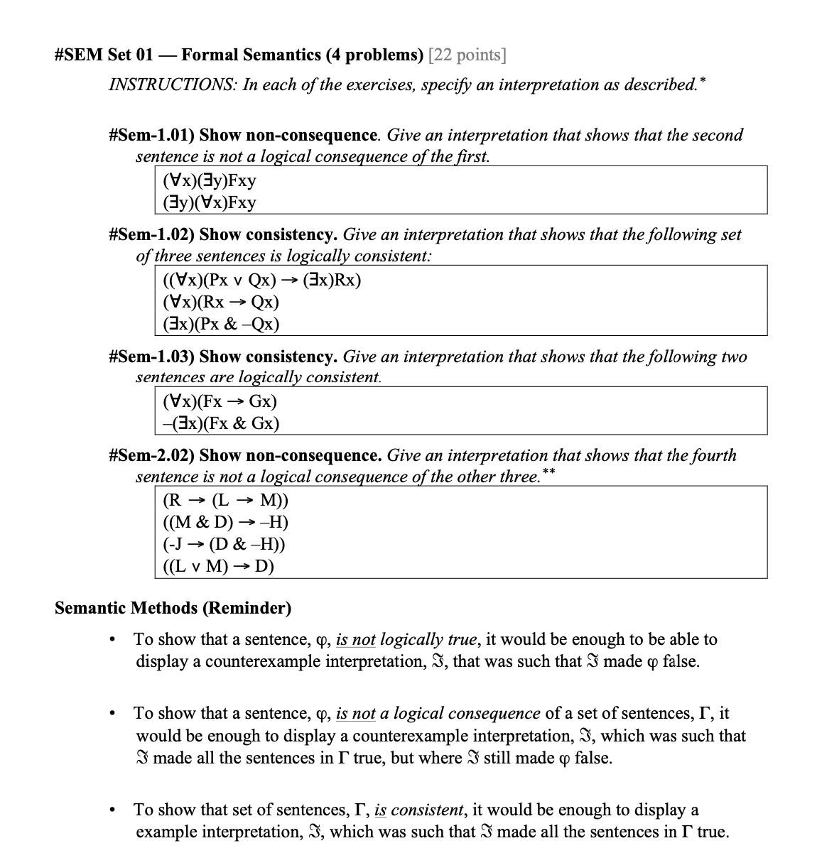 \#SEM Set 01 - Formal Semantics (4 problems) [22 | Chegg.com