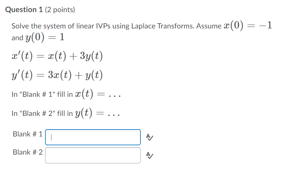 Solved - Question 1 (2 points) Solve the system of linear | Chegg.com