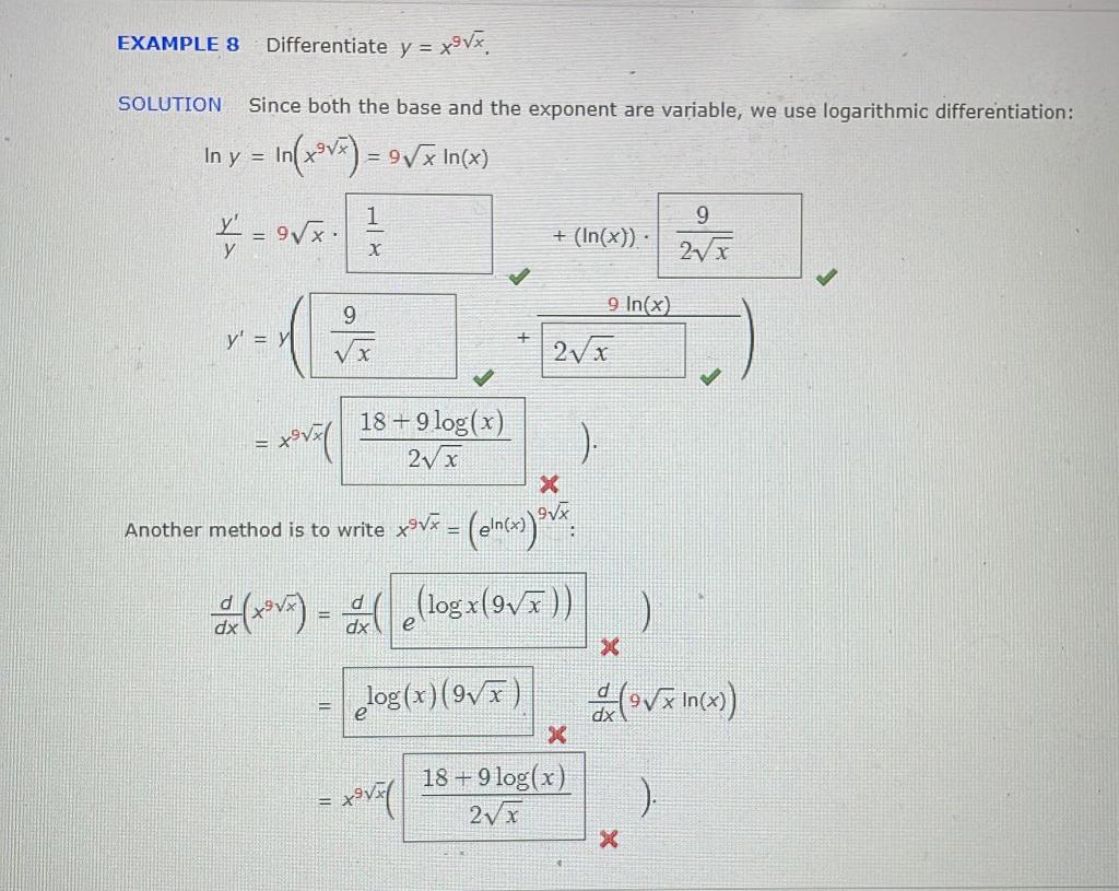 Solved LE 8 Differentiate y=x9x. Since both the base and the | Chegg.com