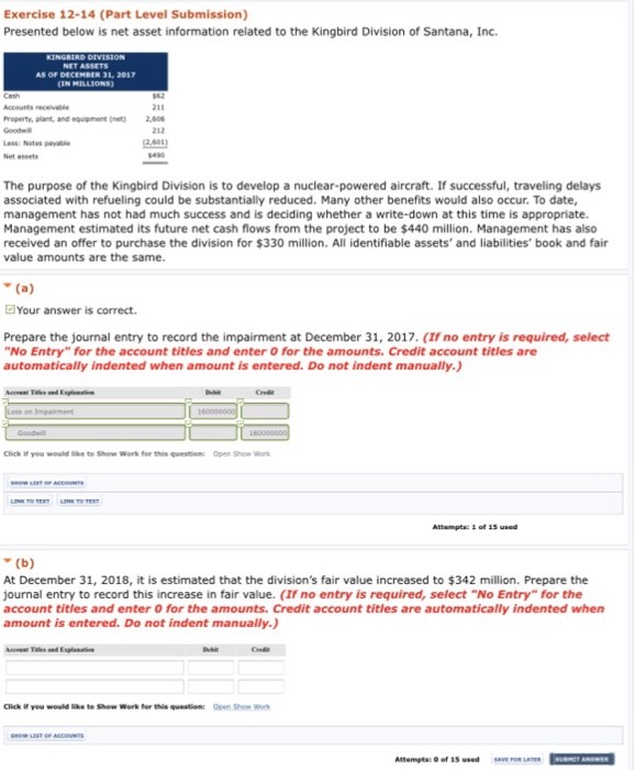 Solved Exercise 12-14 (Part Level Submission) Presented | Chegg.com