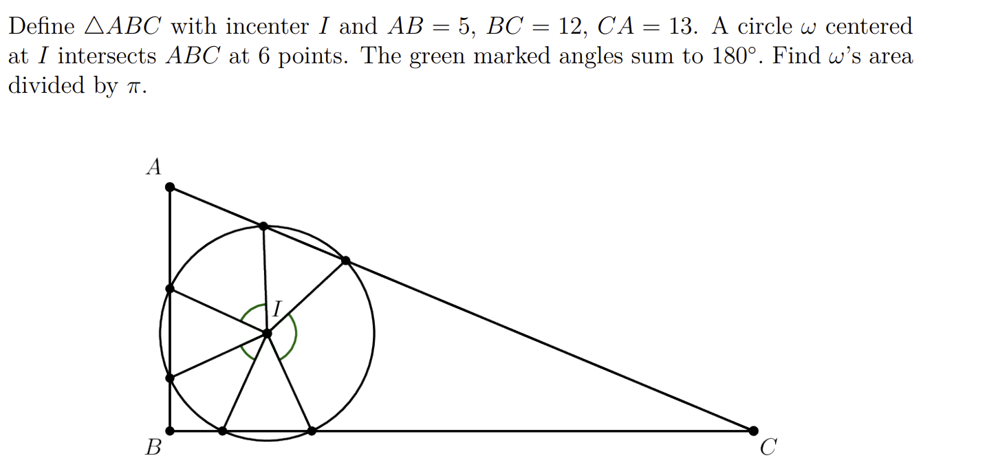 Solved Define ABC with incenter I and AB=5,BC=12,CA=13. A | Chegg.com