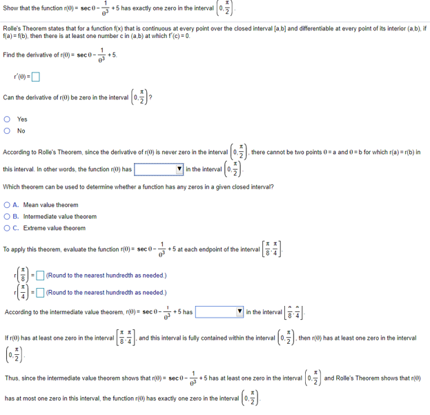 Solved Show that the function r(@) = sec - +5 has exactly | Chegg.com