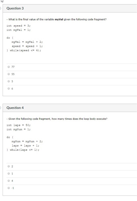 Solved Question 1 what is the final value of the variable | Chegg.com