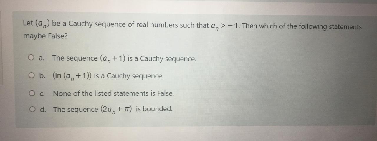 Solved Let (ar) be a Cauchy sequence of real numbers such | Chegg.com