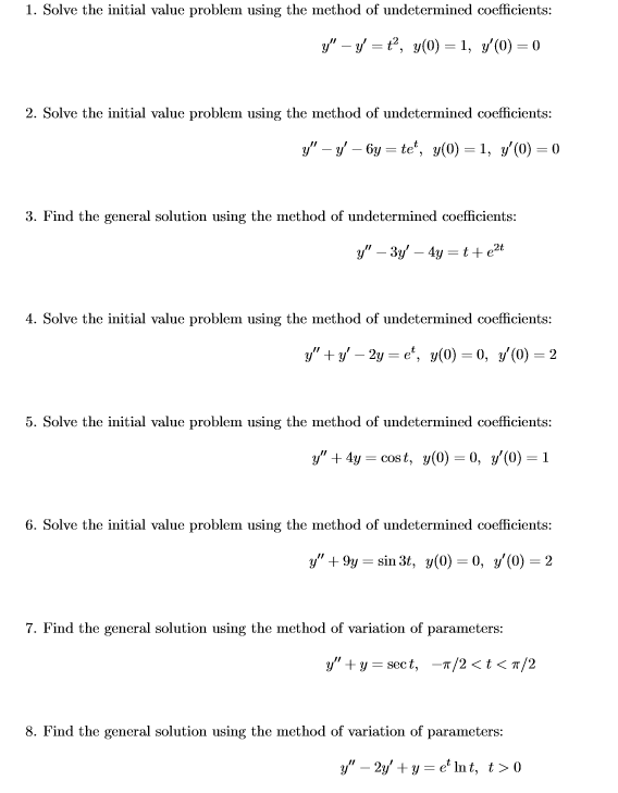 Solved 1. Solve the initial value problem using the method | Chegg.com