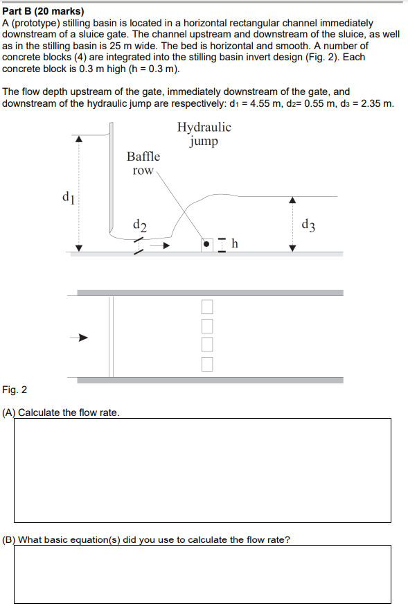 Part B (20 marks) A (prototype) stilling basin is | Chegg.com
