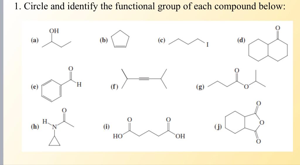 Solved 1. Circle and identify the functional group of each | Chegg.com