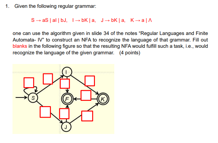 Solved 1. Given the following regular grammar: | Chegg.com