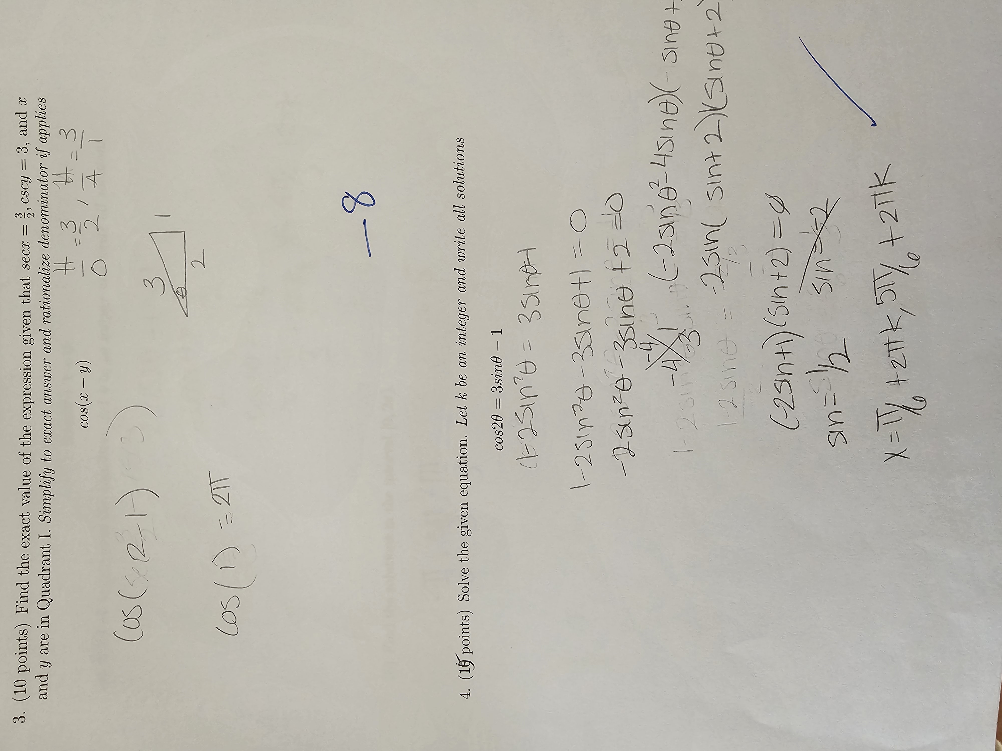 Solved 3. (10 points) Find the exact value of the expression | Chegg.com
