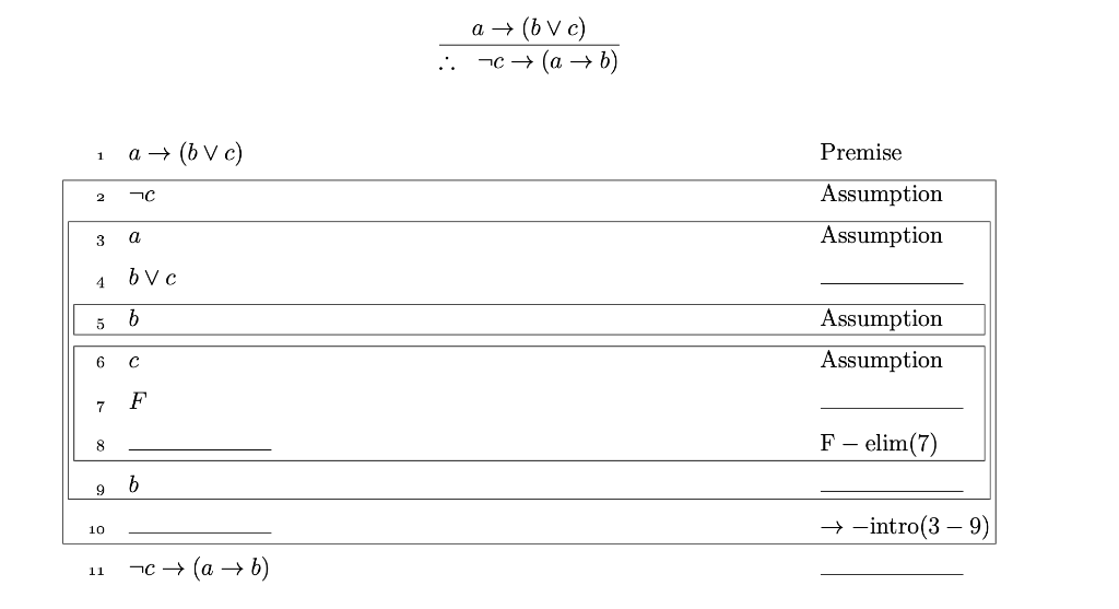 Solved a → (b V c) (b V c) Premise Assumption Assumption a 3 | Chegg.com