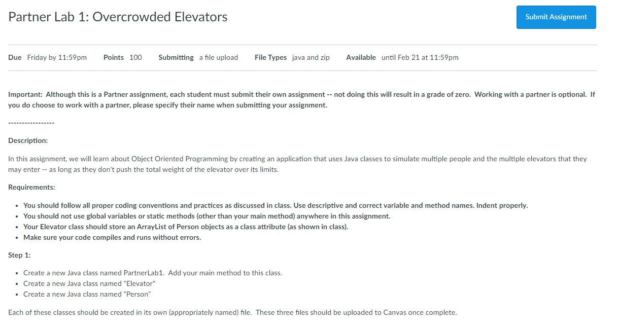 Partner Lab 1: Overcrowded Elevators Submit | Chegg.com