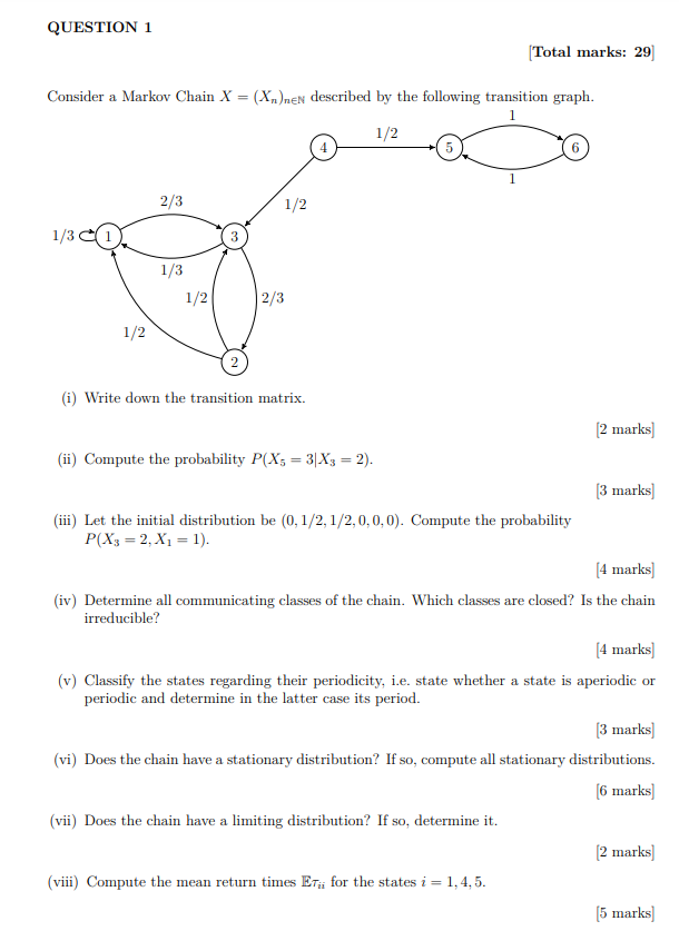 Solved Consider a Markov Chain x=(xn)ninN ﻿described by ﻿the | Chegg.com