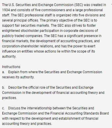 Solved The U.S. Securities and Exchange Commission (SEC) was | Chegg.com