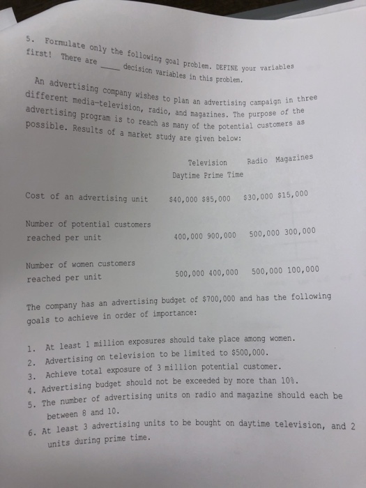 Solved s. Formulate only the following goal problem. DBE | Chegg.com