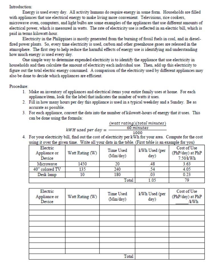Solved Introduction: Energy is used every day. All activity | Chegg.com