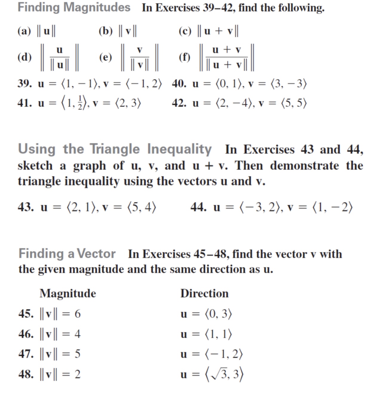 Solved Finding Magnitudes In Exercises 39-42, find the | Chegg.com