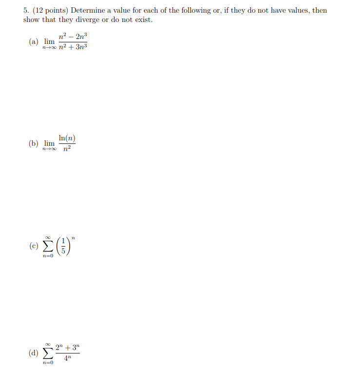 Solved 5. (12 points) Determine a value for each of the | Chegg.com