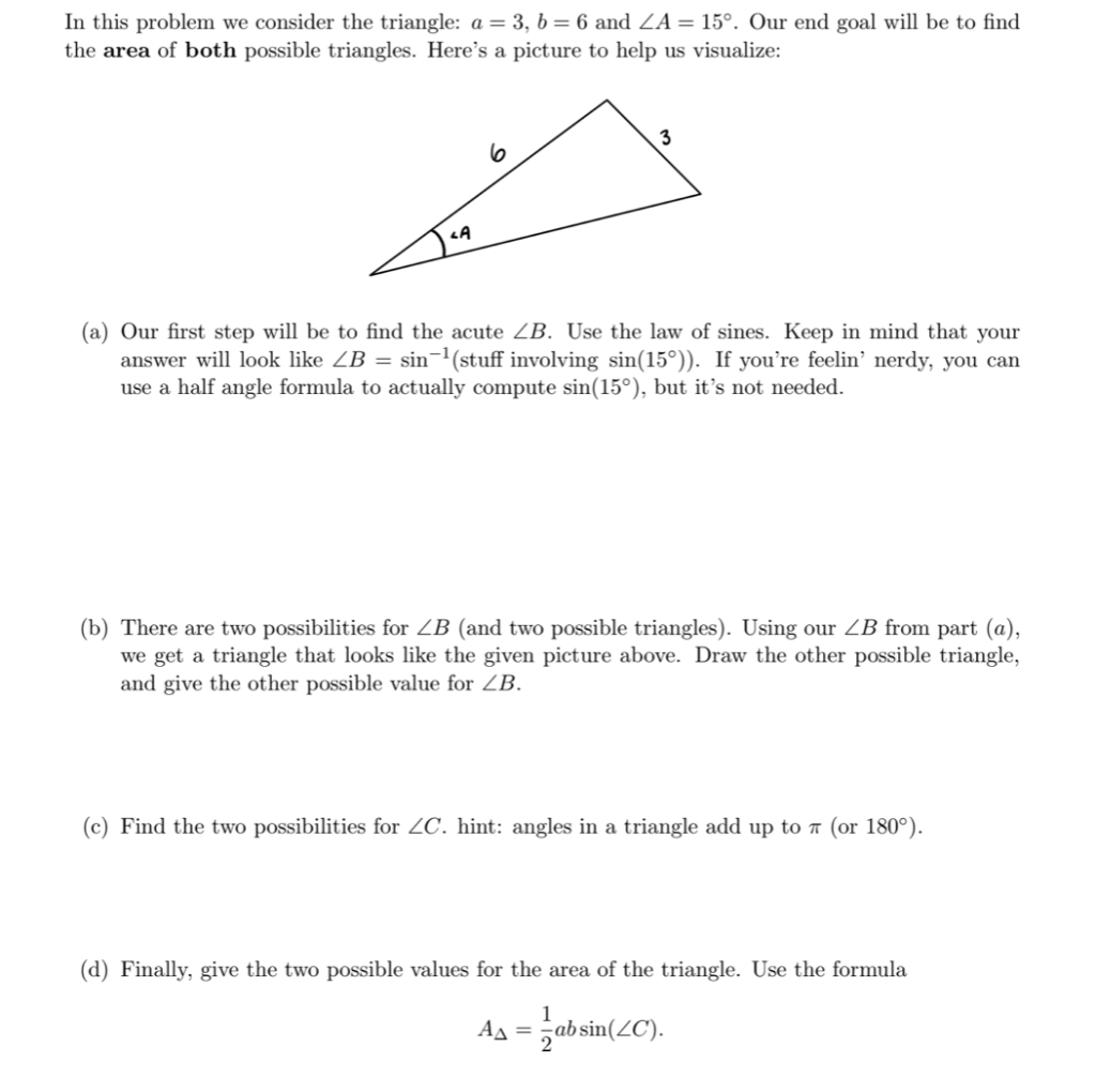 Solved In this problem we consider the triangle: a = 3, b = | Chegg.com