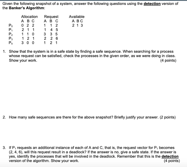 Solved Based on the detection version of the banker's | Chegg.com