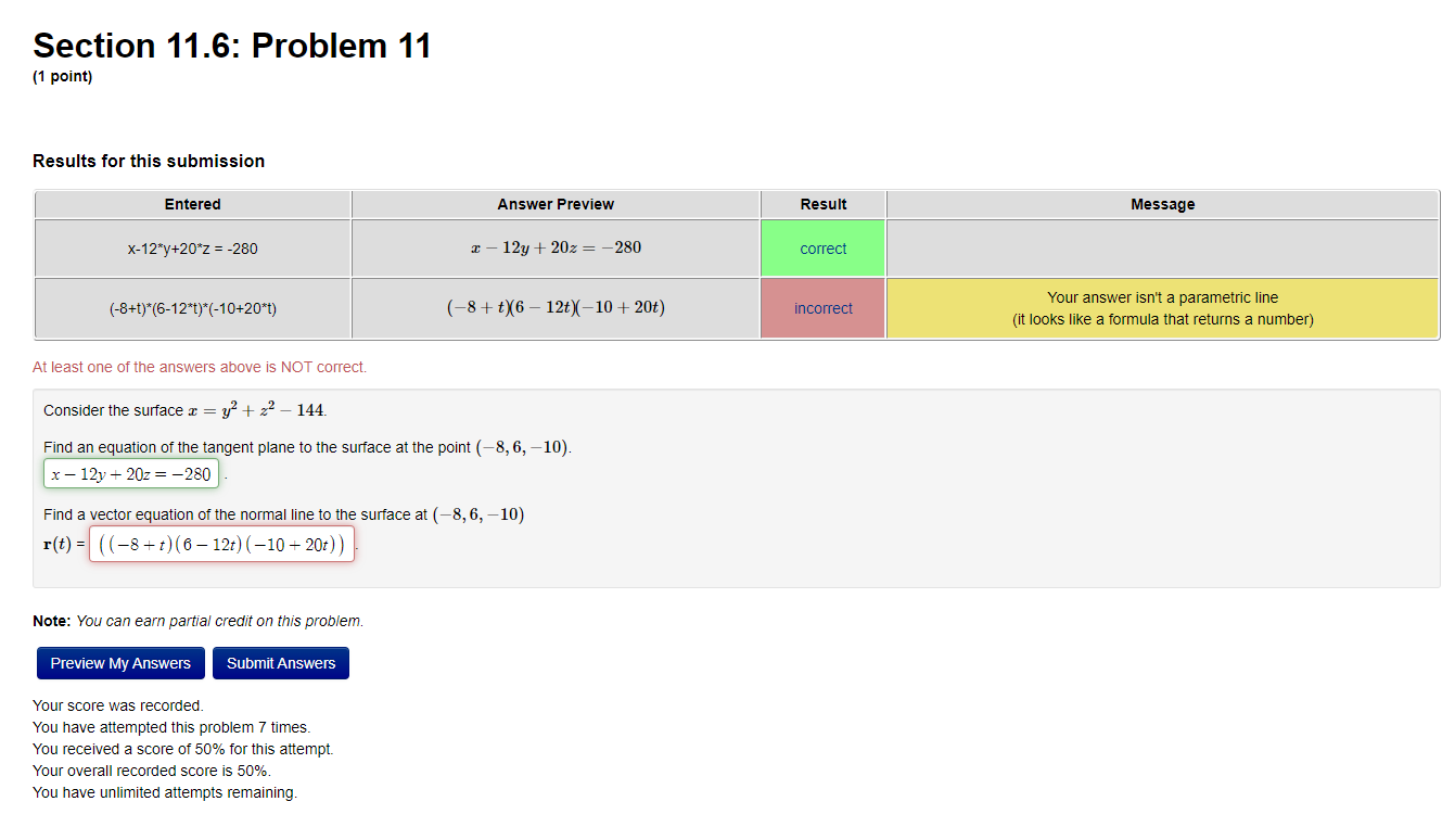 Solved Section 11.6: Problem 11 (1 point) Results for this | Chegg.com