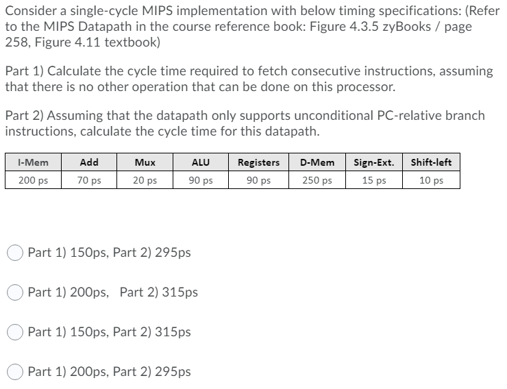 Solved Consider a single-cycle MIPS implementation with | Chegg.com