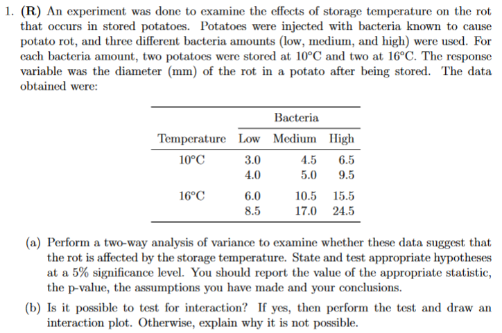 Solved 1. (R) Λn experiment was done to examine the effects | Chegg.com