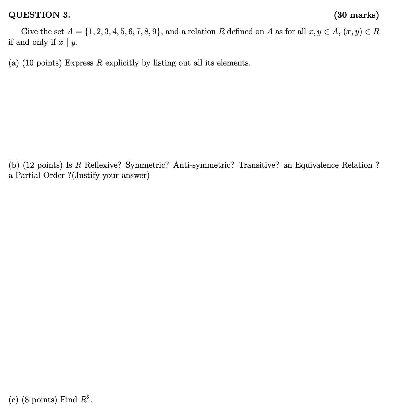 Solved QUESTION 3. (30 marks) Give the set | Chegg.com