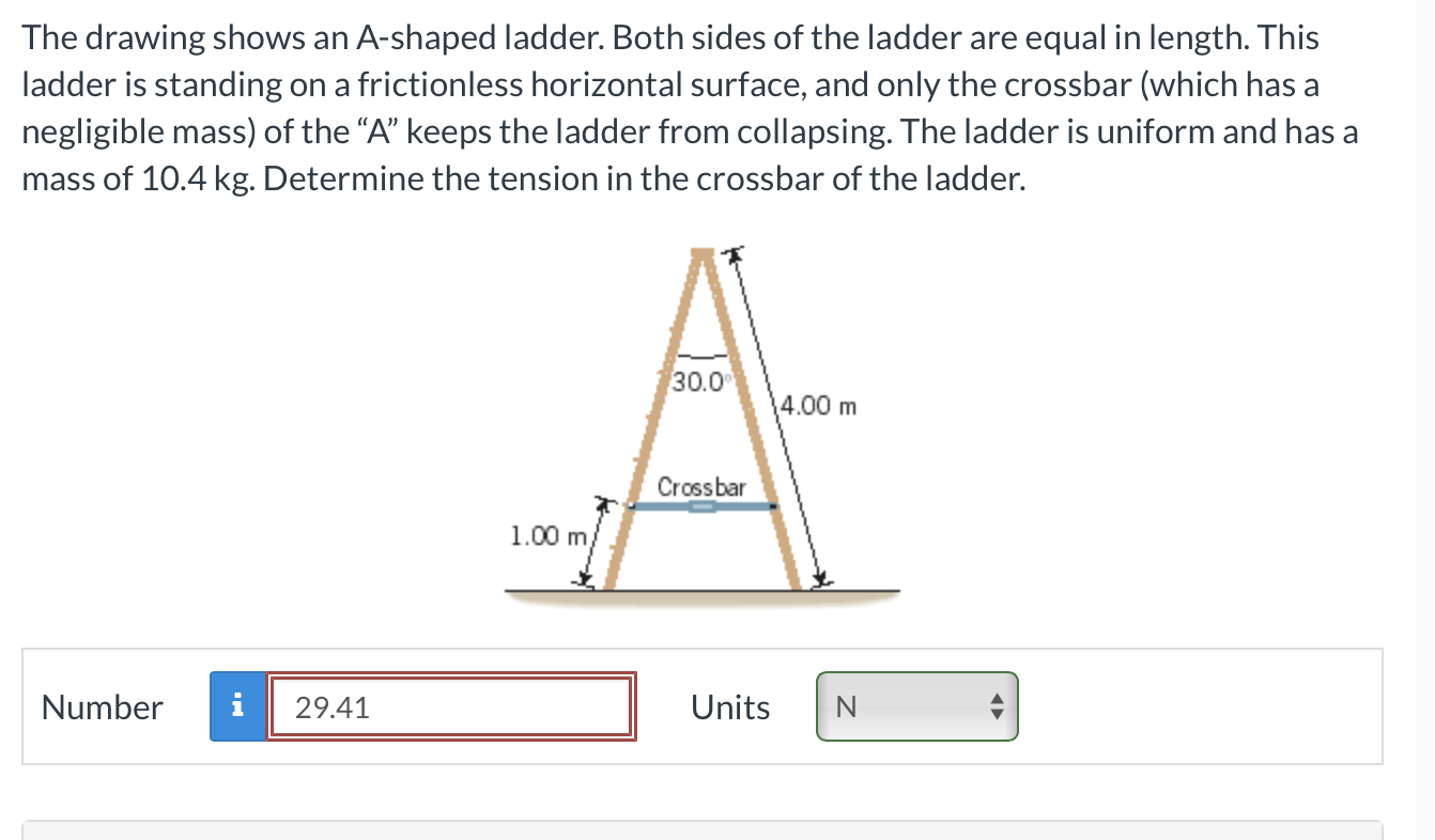 Solved The drawing shows an A-shaped ladder. Both sides of | Chegg.com