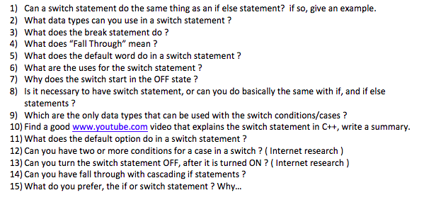 Solved 1) Can a switch statement do the same thing as an if | Chegg.com